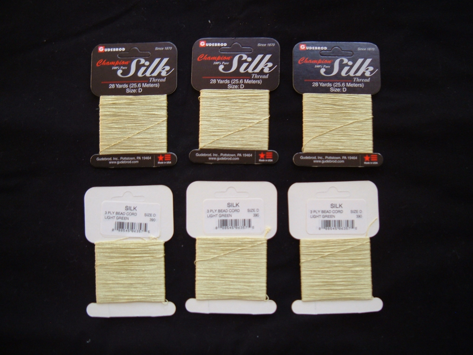 12 Gudebrod Champion 100% Pure Silk Thread 3 Ply Bead Cord Light Green ...