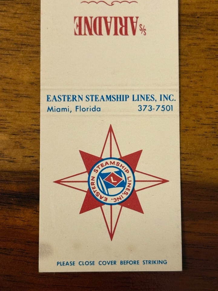 Eastern Steamship Lines Inc Matchbook Cover SS Ariadne Bahama Star ...