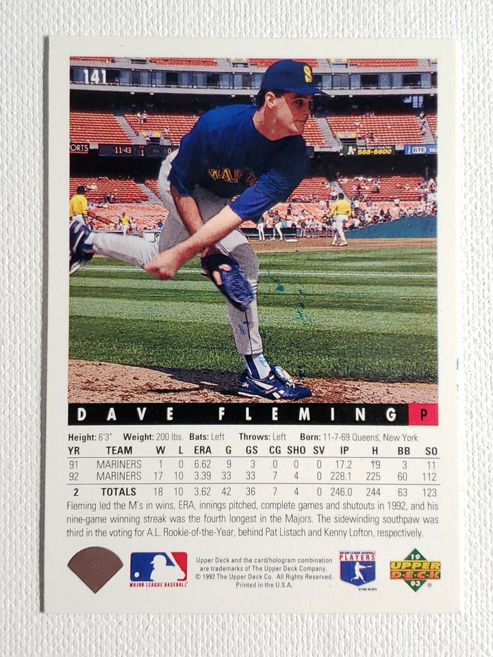 1993 Upper Deck Dave Fleming Autograph Card Mariners Signed, Auto #141 ...