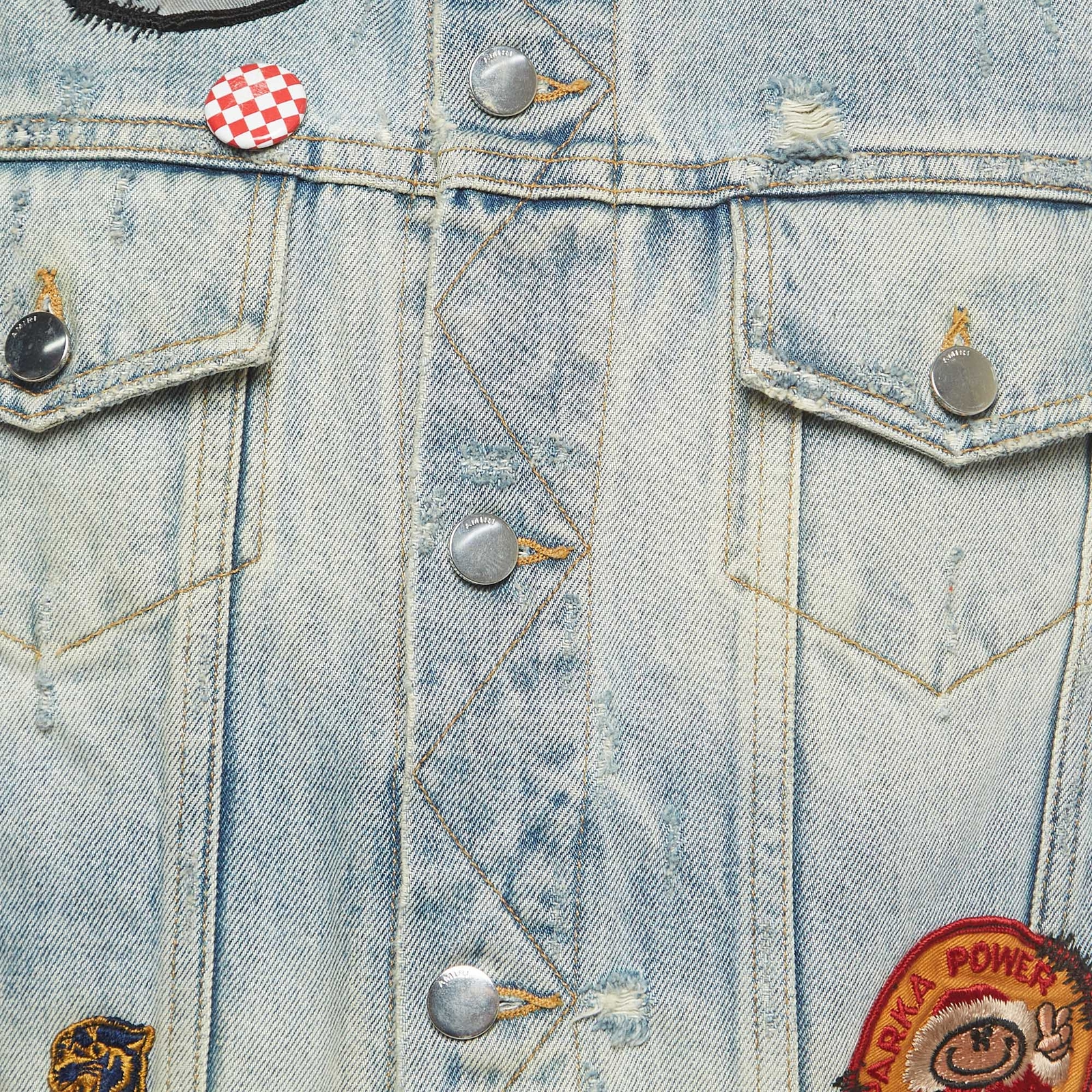 Amiri Blue Washed Distressed Patch Detail Buttoned Ja… - Gem