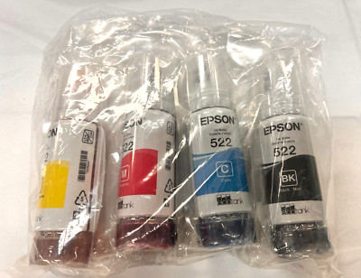 NEW Epson 522 Ink bottle Ecotank Combo Pack Black Cyan, Magenta, Yellow ...
