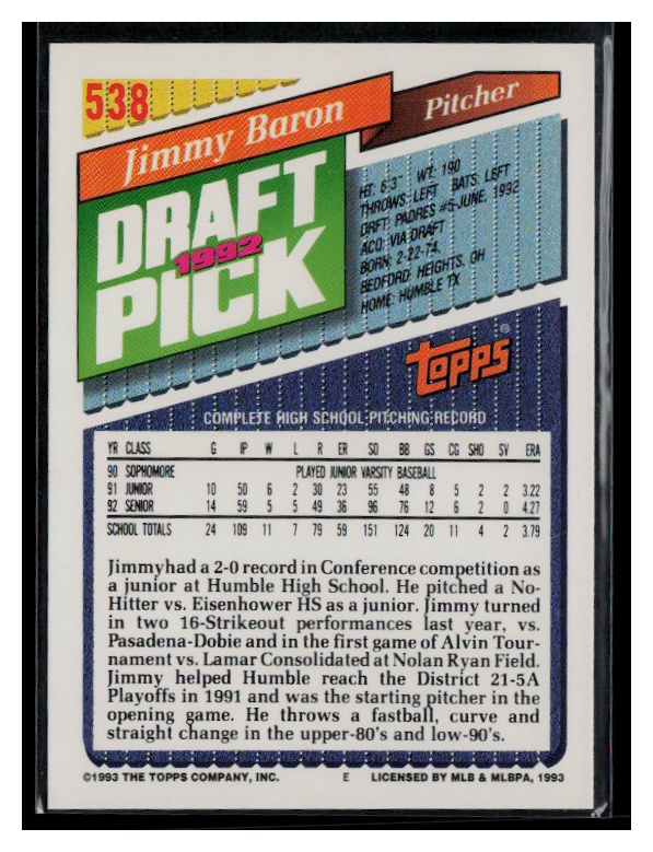 1993 Topps Gold #538 Jimmy Baron | eBay