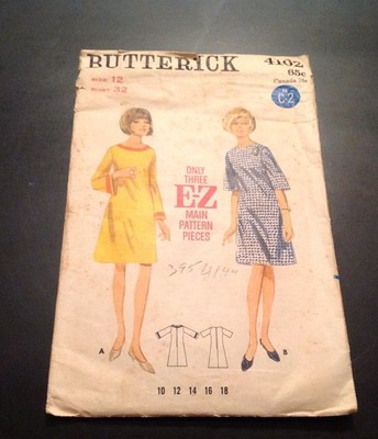 VINTAGE BUTTERICK #4102 PATTERNFOR MISSES SIZE 12 ONE PIECE DRESS | eBay