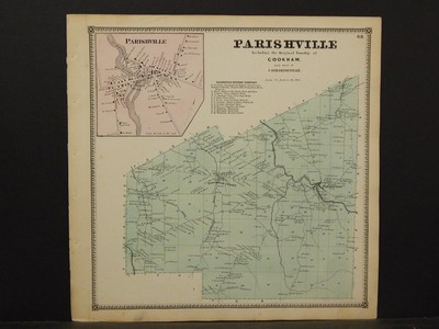New York, St. Lawrence County Map, Parishville Township 1865 Y5#64 | eBay