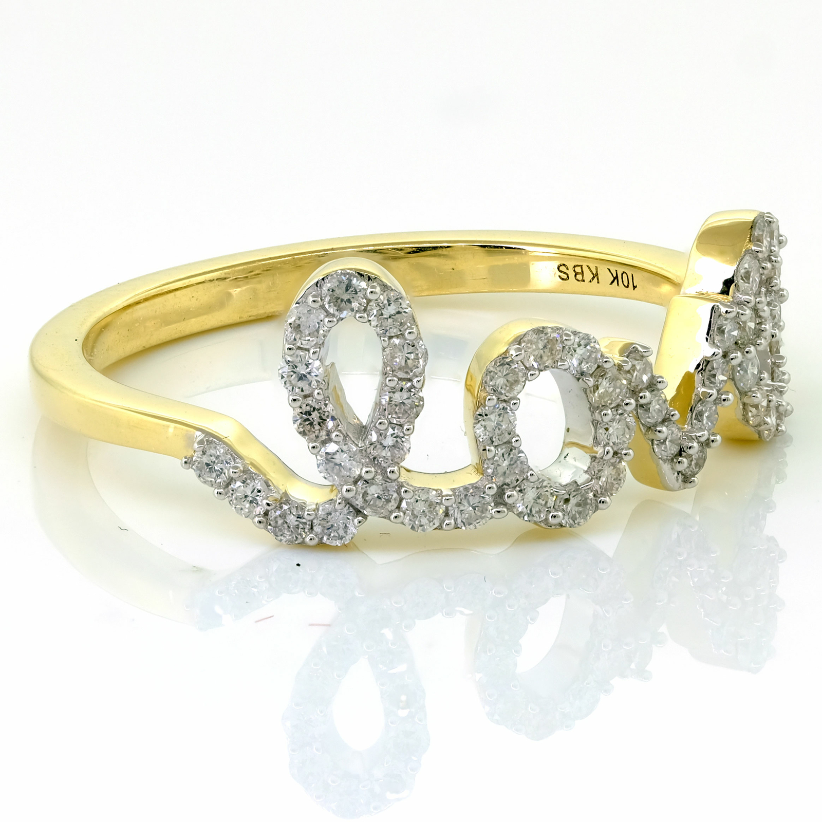 14k Gold Ladies Script Love Band Promise Ring 0.33ct Natural Round ...