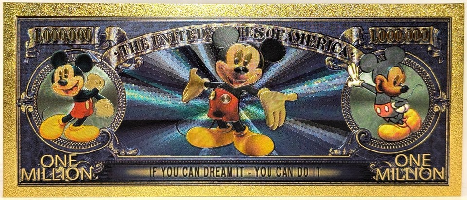 Mickey Mouse Disney Million Dollar 24K Gold Foil Plated Note Bill ...