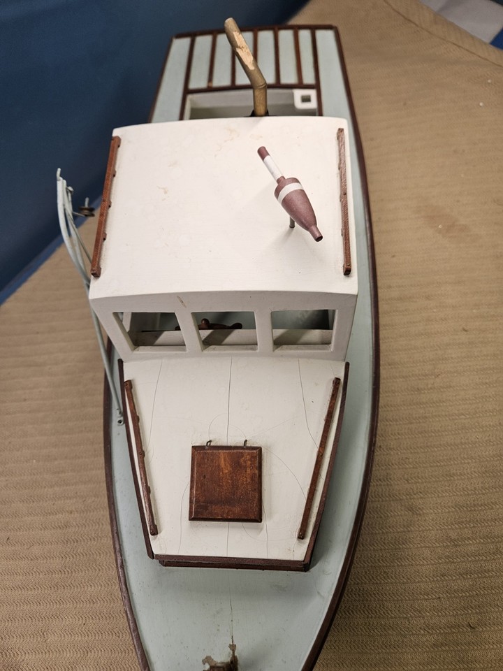 Maine lobster boat wood model vintage 26" long NOT remote controlled or ...