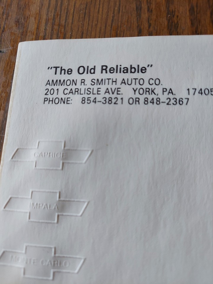 NOS Ammon R Smith Chevrolet Letterheads The Old Reliable York PA | eBay