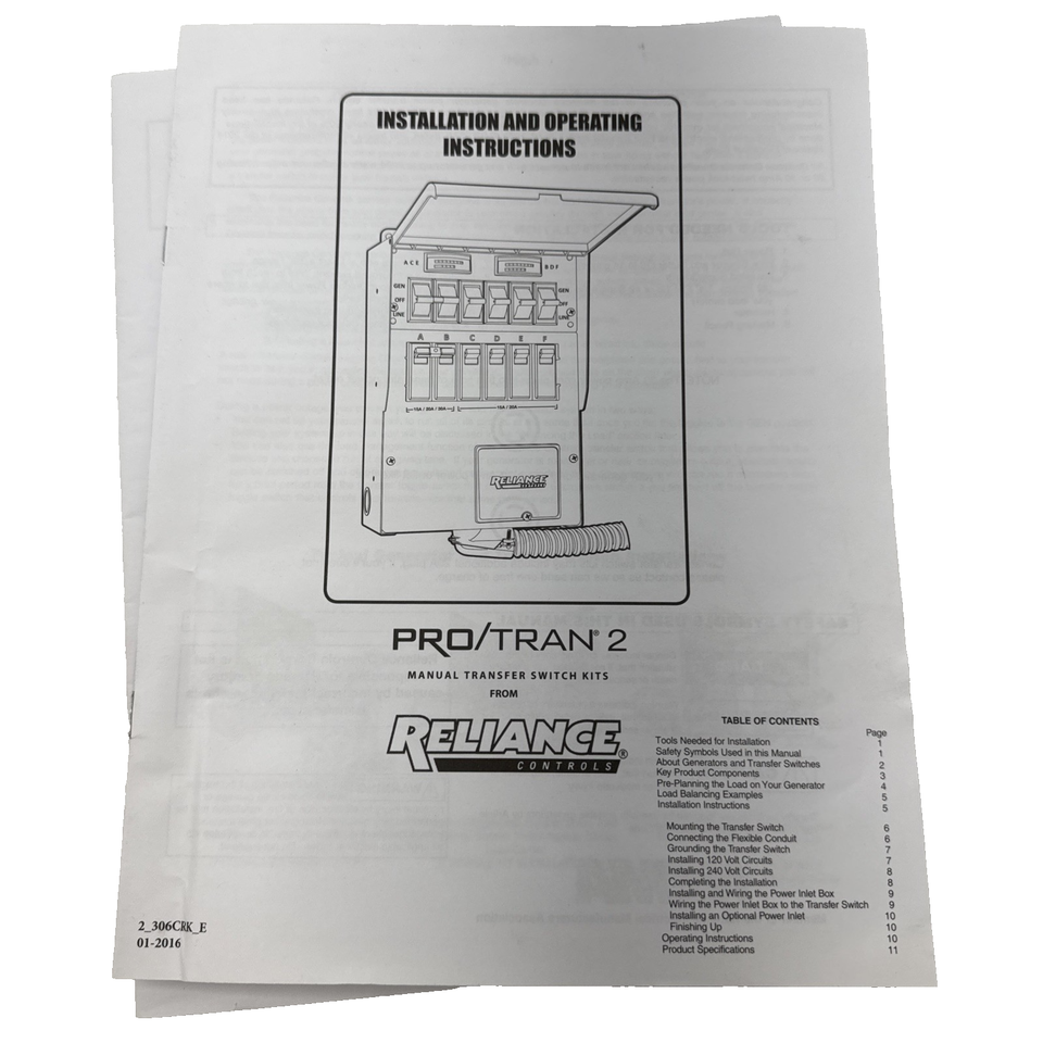 Reliance Controls Backup Power Transfer Switch Kit 3006HDK (OB ...