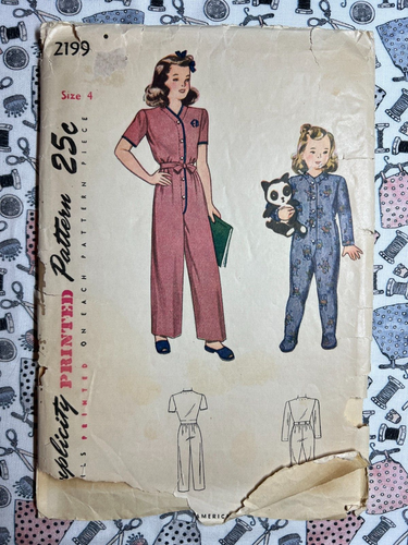 Simplicity Sewing Pattern 2199 Child's One Piece Pajamas Size 4 Cut ...