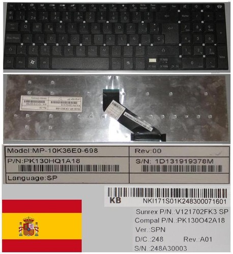 Keyboard qwerty Spanish Gateway NV55 MP-10K36E0-698 PK130HQ1A18 NK ...