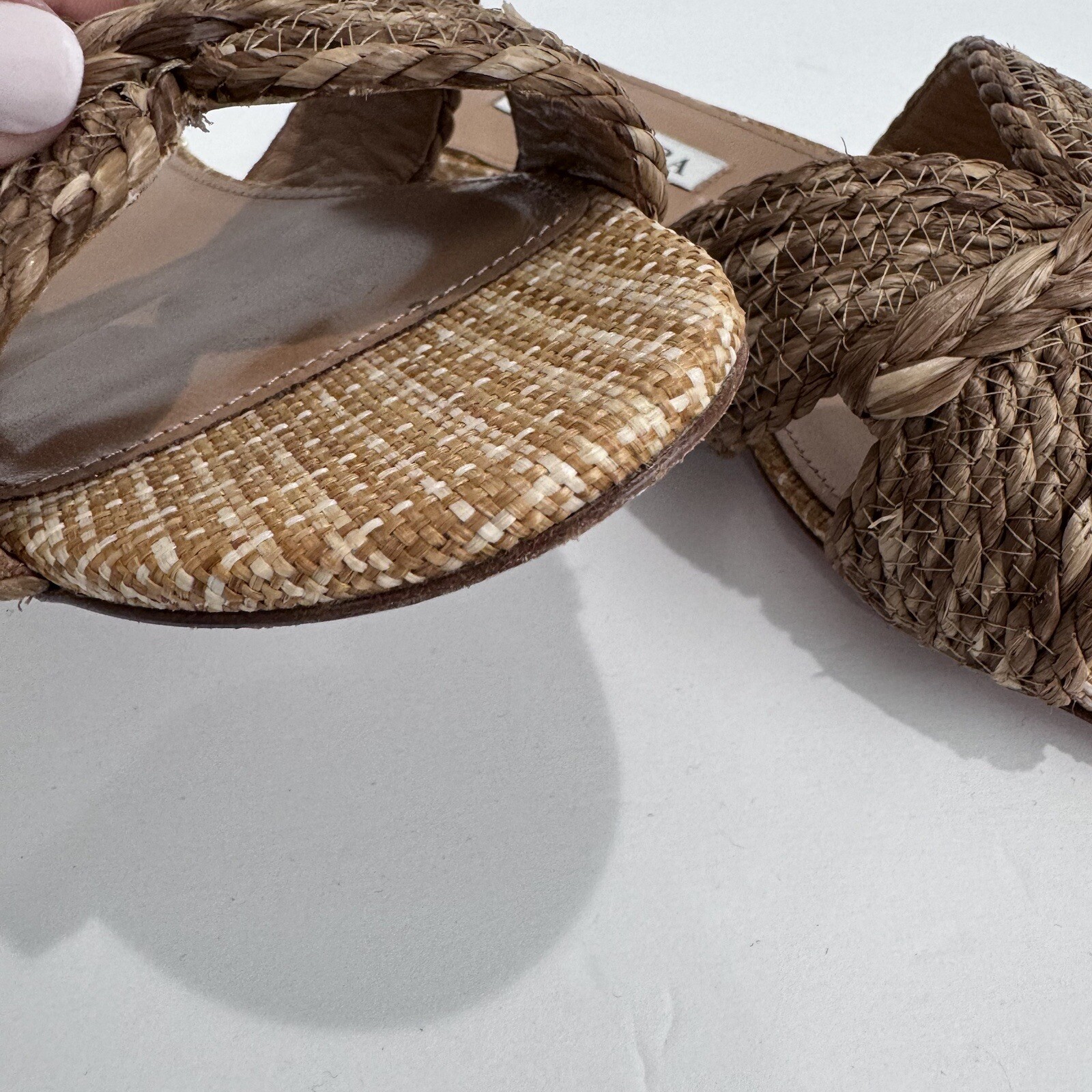 Aquazzura Rope Woven Raffia Flat Sandals Size 37 Gold… - Gem