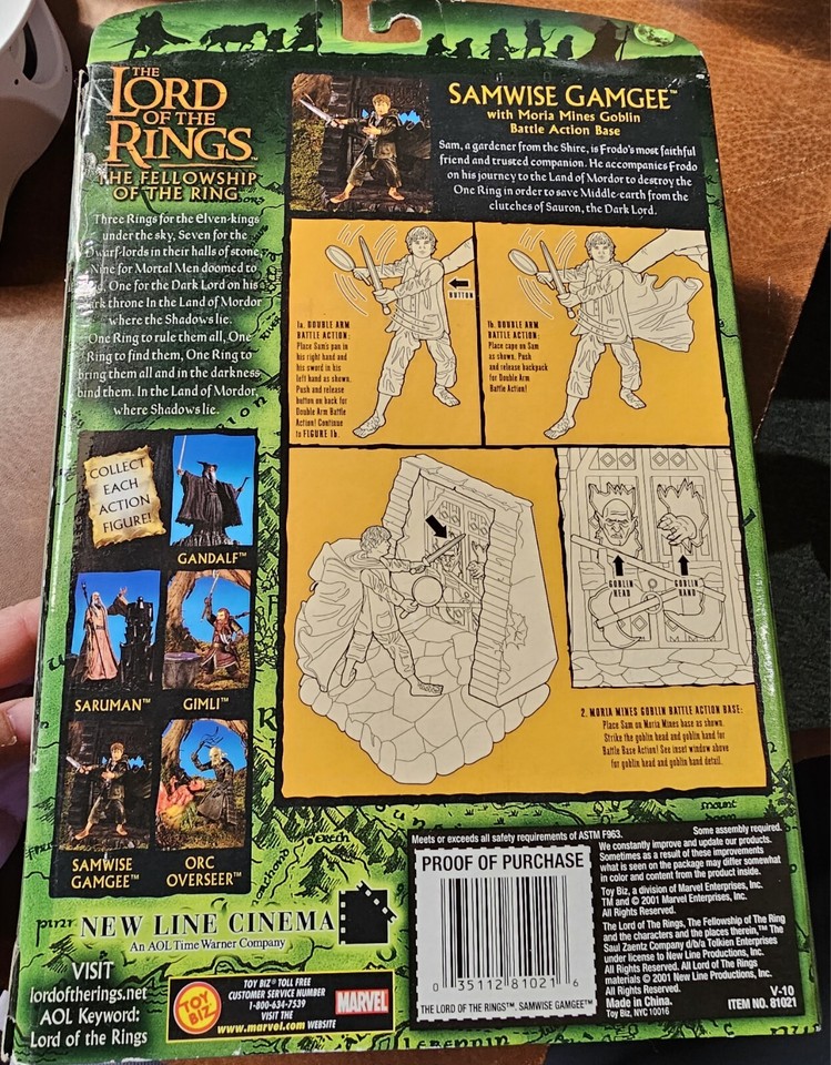 2001 Sam Lord of The Rings Fellowship Samwise Gamgee ToyBiz mines of ...