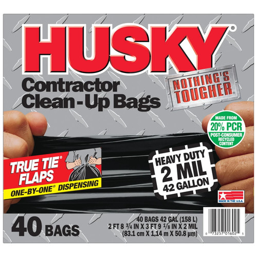 Husky Heavy Duty Contractor Black Bags, 42 Gallon, 40 Bags, 2 Mil (20% ...