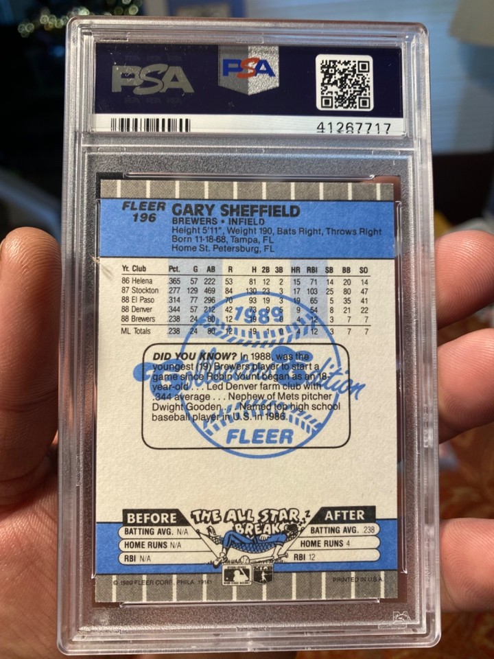 ~RARITY TOUGH PSA 10 FLEER GLOSSY GARY SHEFFIELD ROOKIE 1989 NICE ...