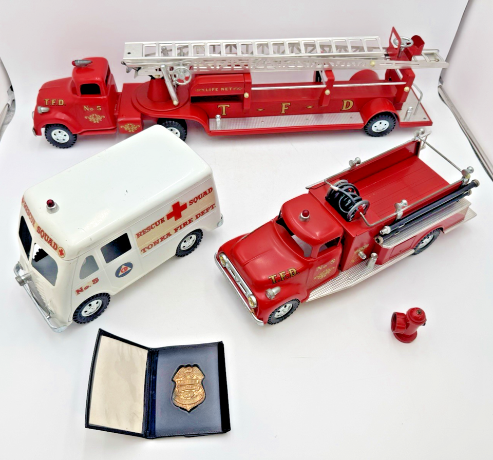 Vintage 56' Tonka Toys #900-6 Tonka Fire Dept Set w/OG Box Pressed ...