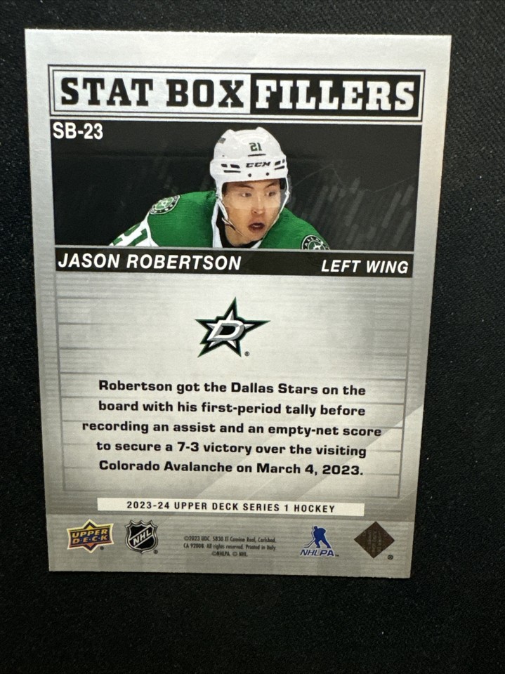 23-24 UD Series 1 Hockey Stat Box Filler SB-23 Jason Robertson | eBay
