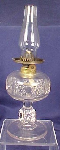 Miniature Findlay Glass Clear Stars & Bars Kerosene Lamp Ohio Bellaire ...