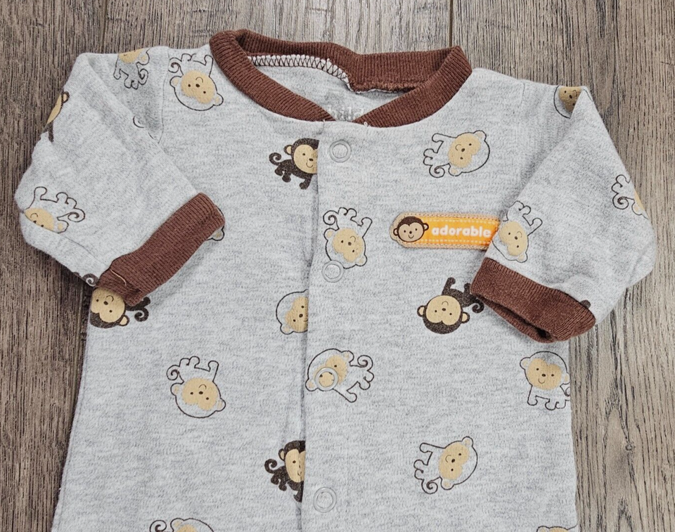 Baby Boy Clothes Child Mine Carter's Newborn Gray Monkey Footed Outfit ...