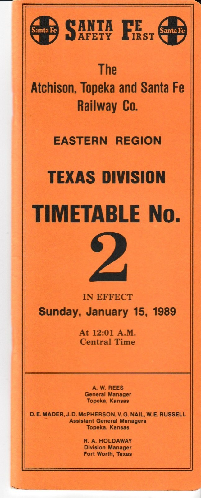 Jan.15, 1989 Atchison Topeka & Santa Fe Railway Employee Timetable #2 ...