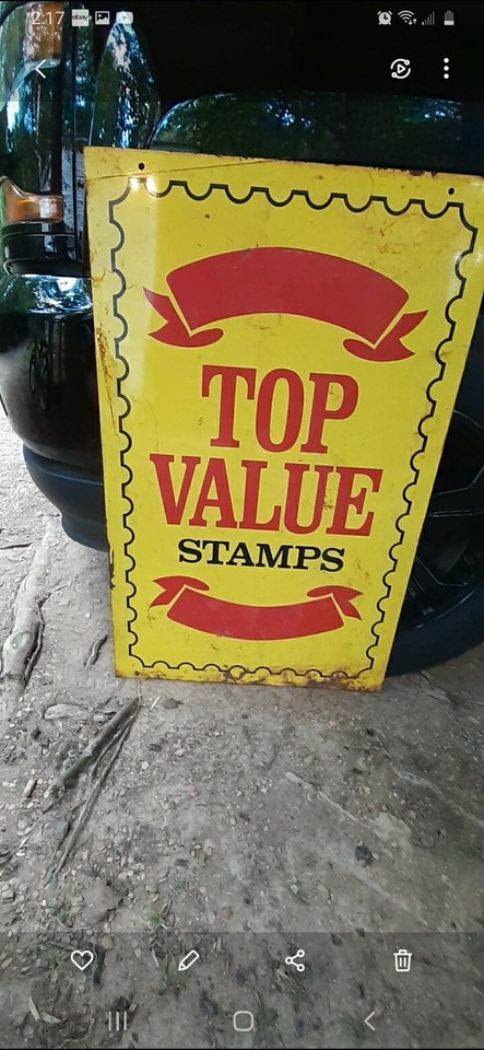 Large Vtg 1968 Top Value Stamps Gas 36" Metal Sign double sided donasco ...