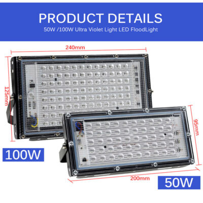 100W 50W 220V 110V UV Led Flood Light Floodlight Spotlight IP65 Purple ...