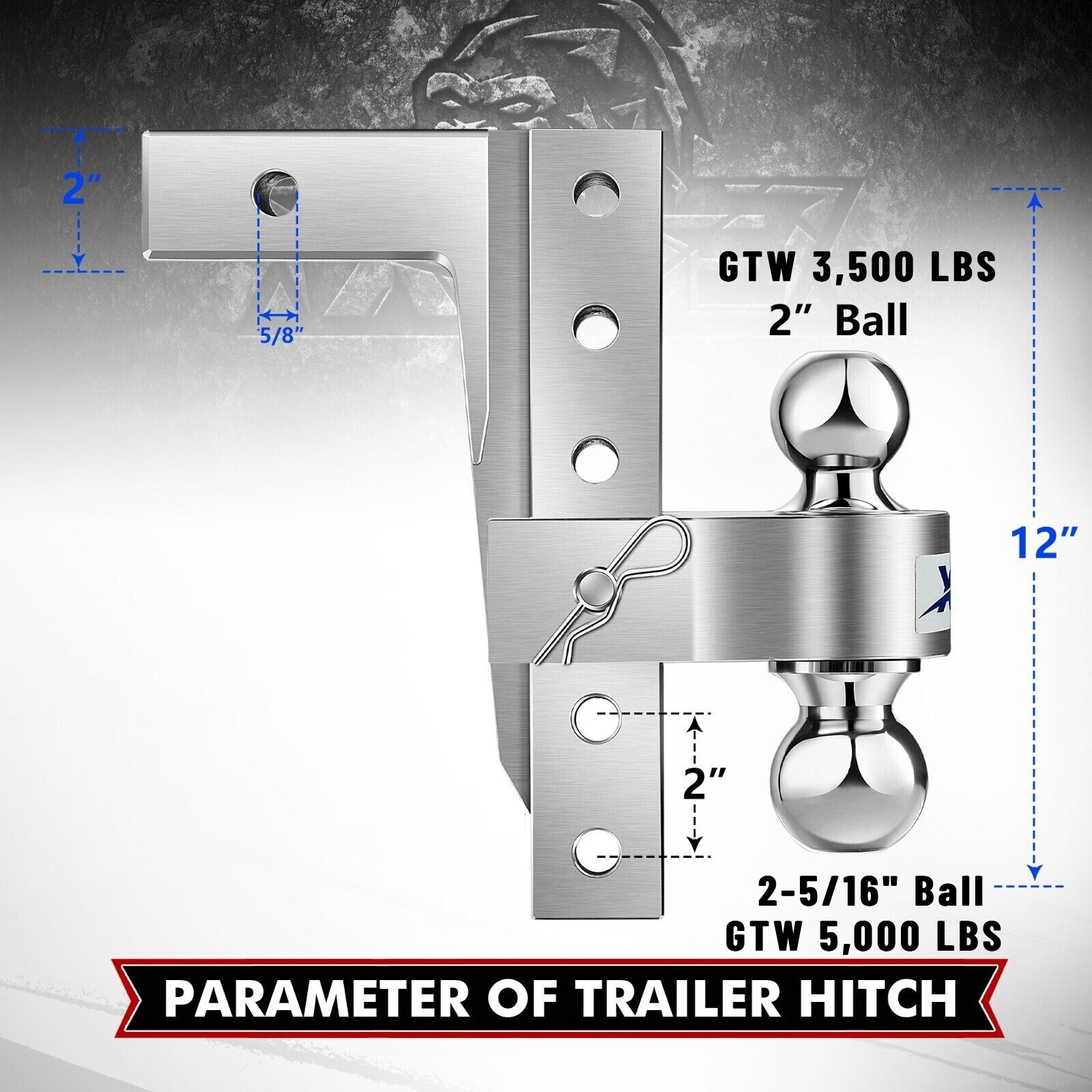 Adjustable Trailer Hitch, Fits 2-Inch Receiver, 10-Inch Drop/Rise ...