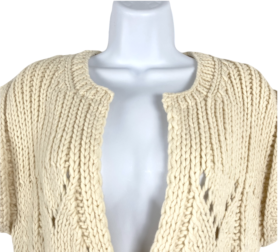 Tsesay Fisherman Cardigan Sweater Vest XL Wool Chunky Knit Ivory Cream ...