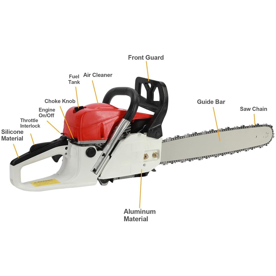 52CC 20" Gasoline Powered Chainsaw Wood Cutting Engine Gas Crankcase ...