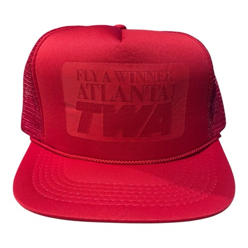 TWA Trans World Airlines “FLY A WINNER ATLANTA” Red SnapBack Trucker ...