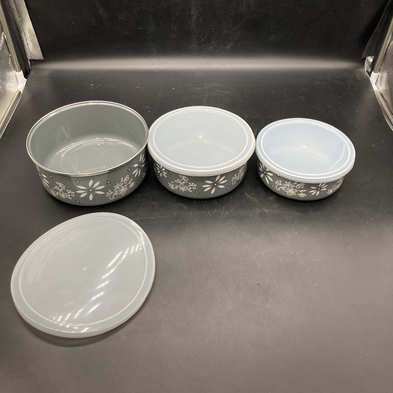 Set of 3 Gray Temptations Classic Stainless steel bowls with lids | eBay