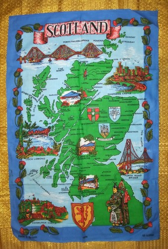 Stow Green Map and Arms Of Scotland Tea Towel 100% Cotton Kitchen Dish ...