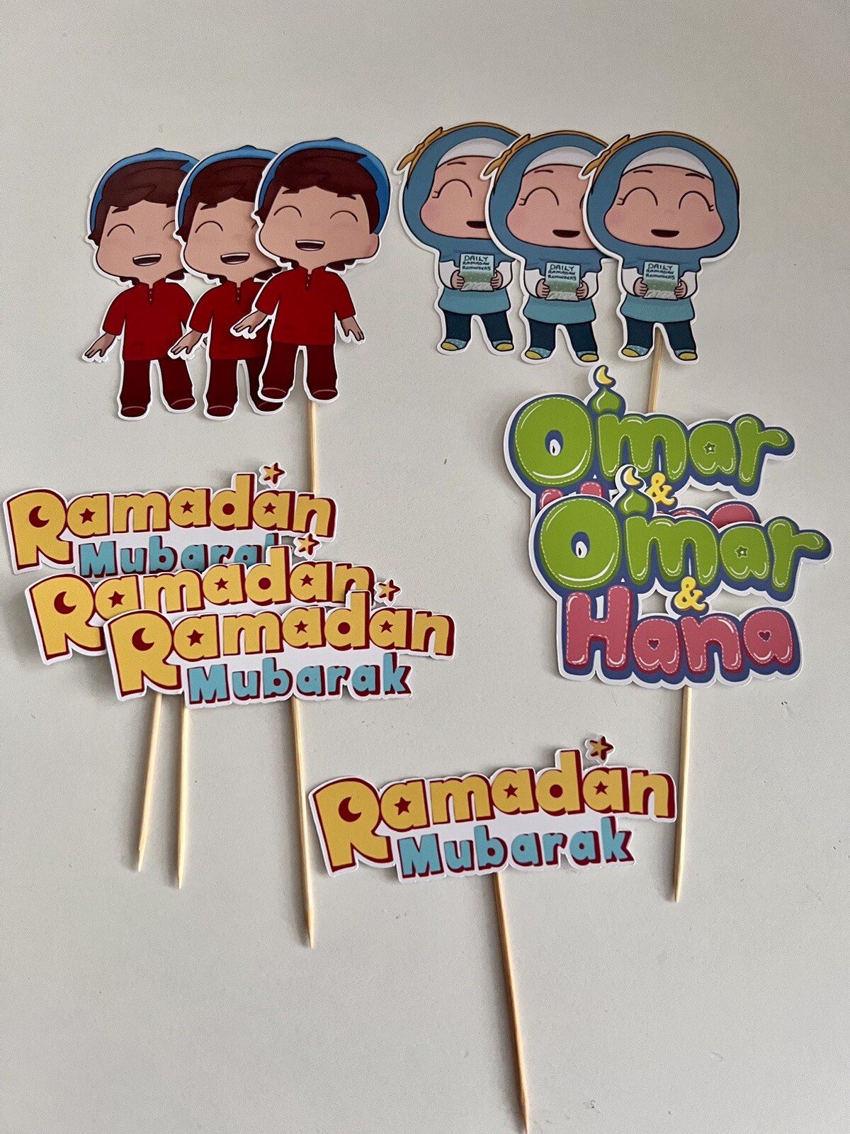 Ramadan Mubarak X12 Omar & Hana Cupcake Topper Childrens Education ...