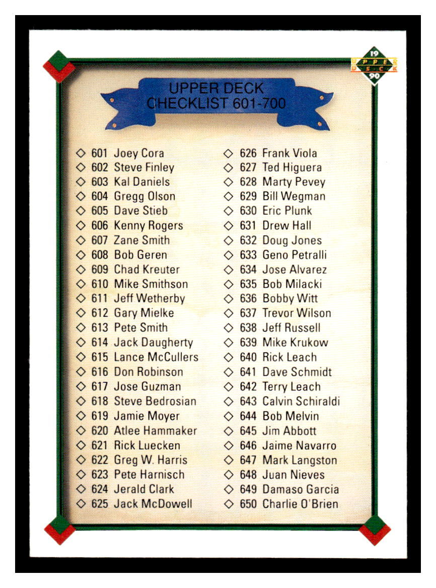 1990 Upper Deck #700 Checklist: 601-700 CL, ERR - | eBay