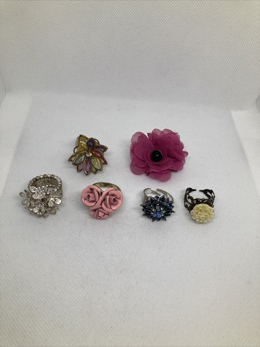 Lot Of 6 Mixed Colorful Jeweled Fabric Flower Rings | eBay