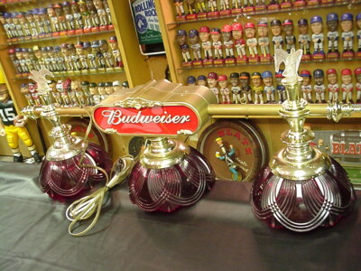 Vtg Budweiser 3 Lamp Pool Table Light Double Sided Logo Eagles Union ...