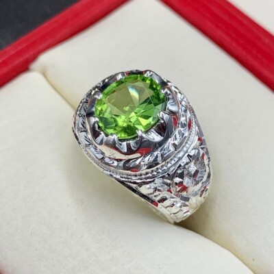 Natural Mens Peridot Ring Sterling Silver 925 Handmade Peridot Ring For ...