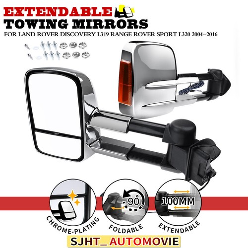 Chrome Manual Towing Mirrors w/ Indicators for Land Rover Discovery 3 ...