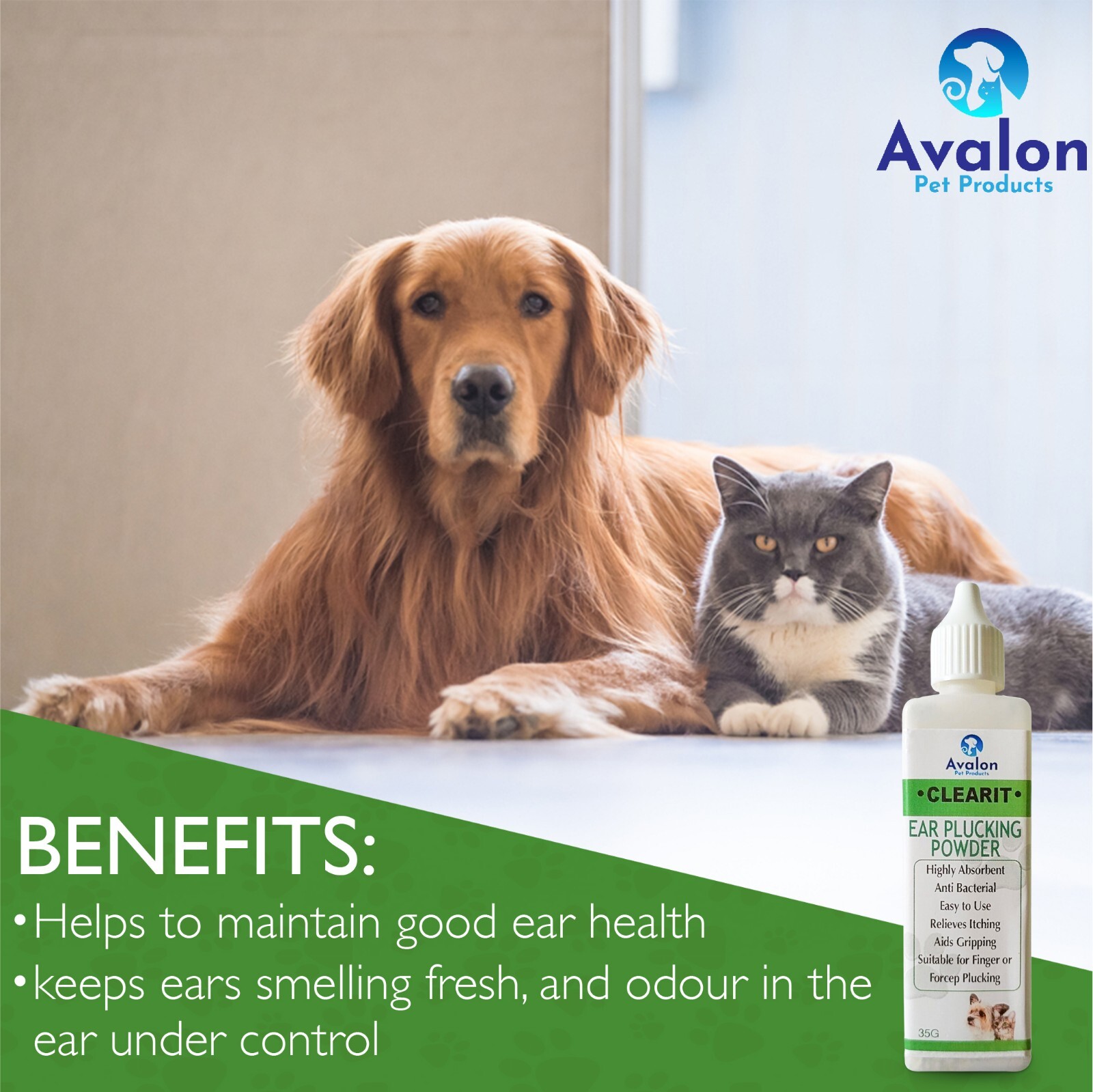 CLEARIT Dog Ear Hair Plucking Removal Powder 35G Helps Keeps Ears Fresh ...