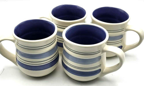 Pfaltzgraff RIO Blue Stripe Stoneware Coffee Mugs 14 oz Teacups Set of ...