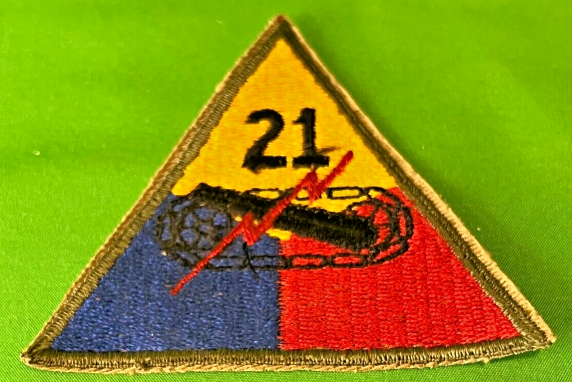 Original US Army WW2 Patch 21st Armored Division Green Back Triangle | eBay