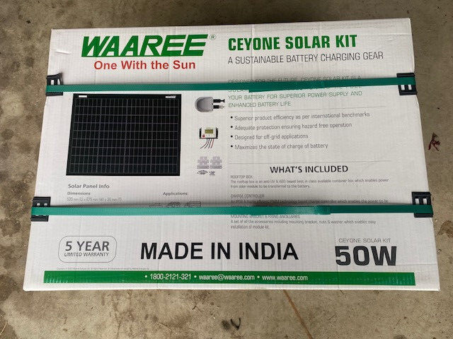 Waaree Ceyone Solar Kit, 50W, Rooftop Box, W/ Mounting Kit & Controller ...