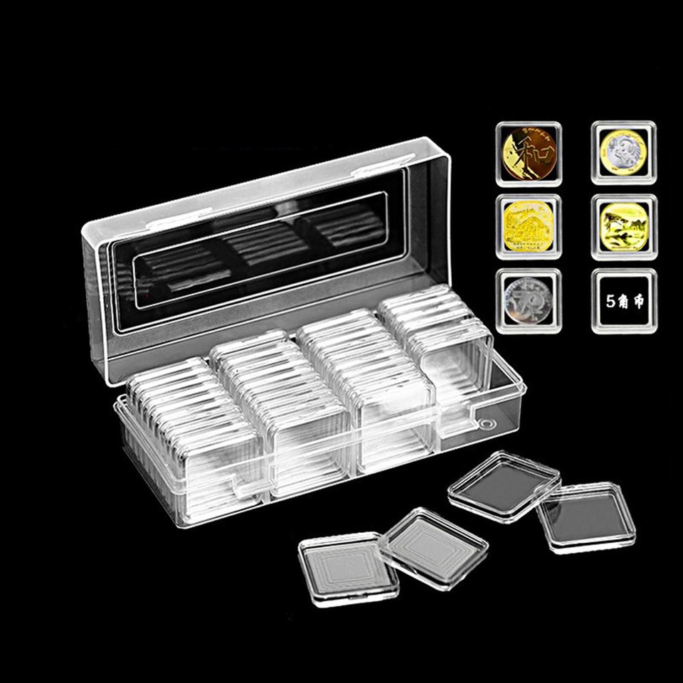 40 Pcs Square Plastic Coin Collection Boxes Storage Holder Container ...