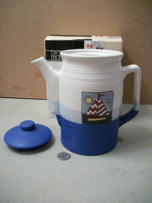 Nautical Design 8 in Blue and Gray Ceramics Tea Pot | eBay