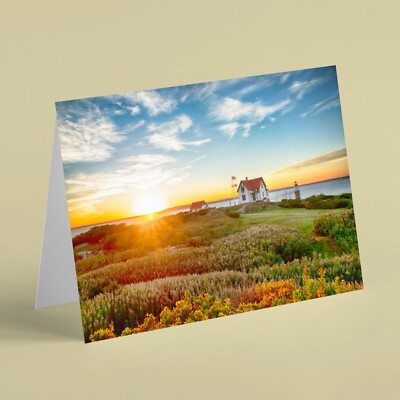 House and small lighthouse on cliff scenery birthday card for mum dad ...