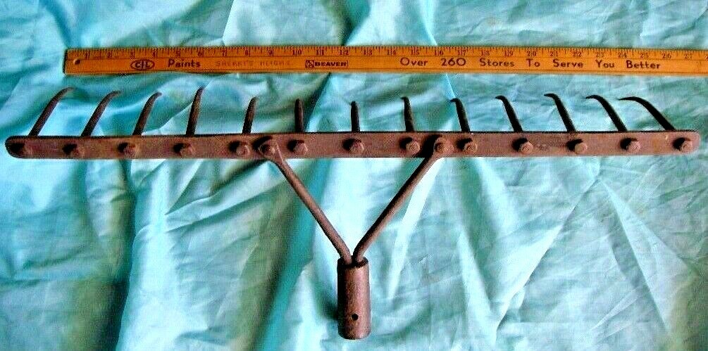 19th Century Blacksmith Hand Forged Rake Head Primitive garden decor ...