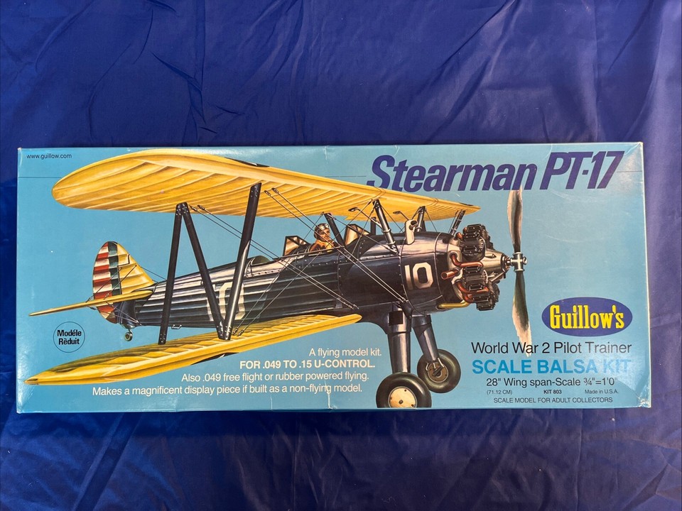 Guillow’s Stearman PT-17 Pilot Trainer Balsa U-Control R/C Airplane Kit ...