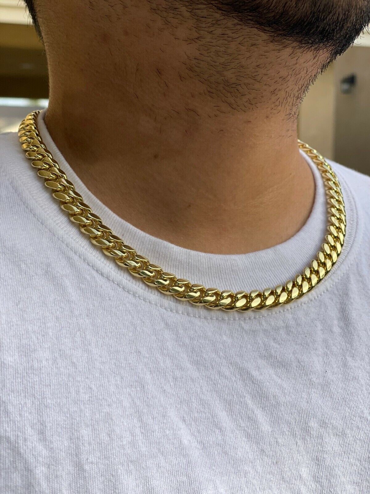 925 Sterling Silver 14K Yellow Gold Plated Miami Cuban Monaco Link ...