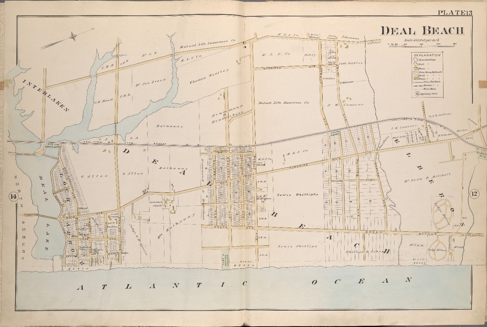 1889 DEAL BEACH MONMOUTH COUNTY NEW JERSEY INTERLAKEN, HATHAWAY HOUSE ...