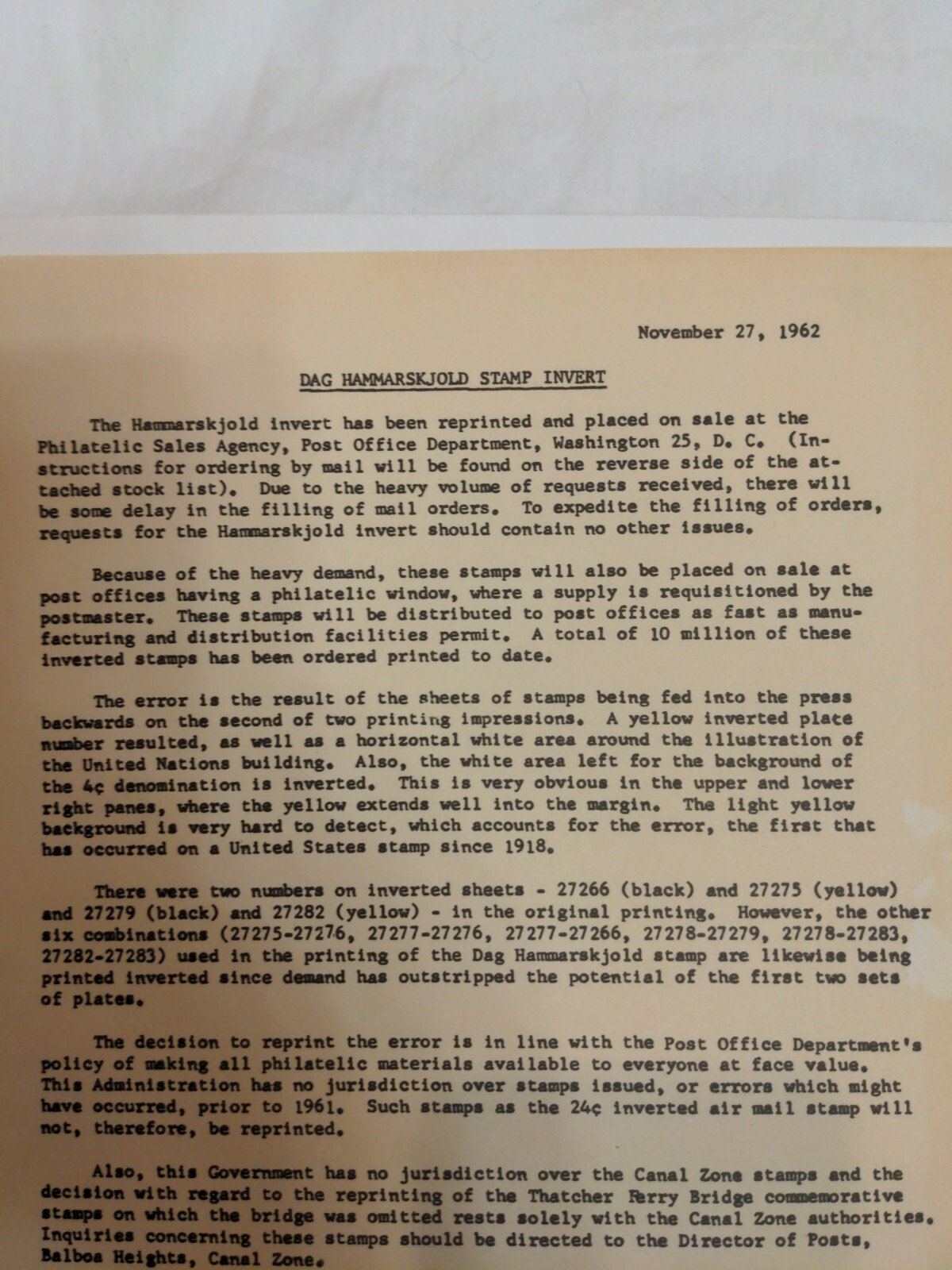 #1204 LL DAG HAMMARSKJOLD Yellow Invert Error MNH | eBay